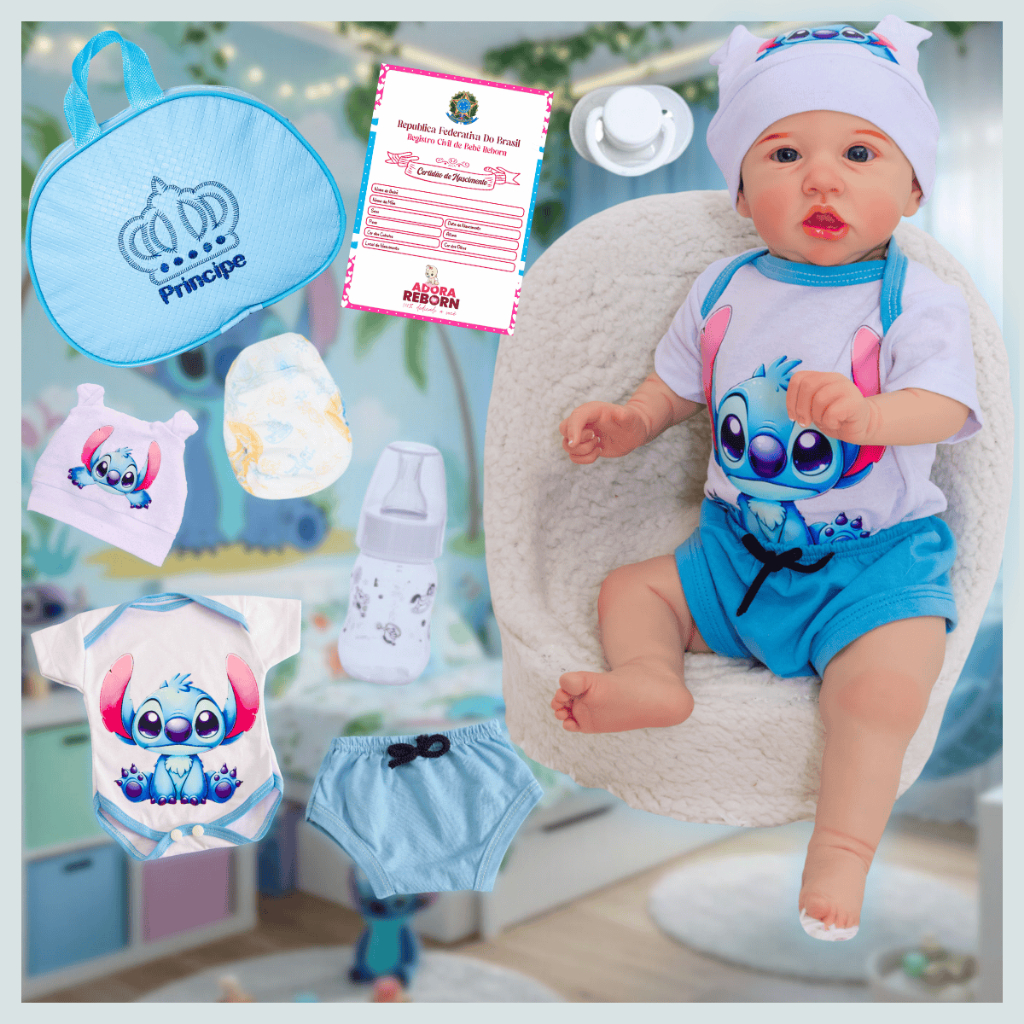Bebê Reborn Menino Boneco Saskia Stitch Realista Original de silicone ...
