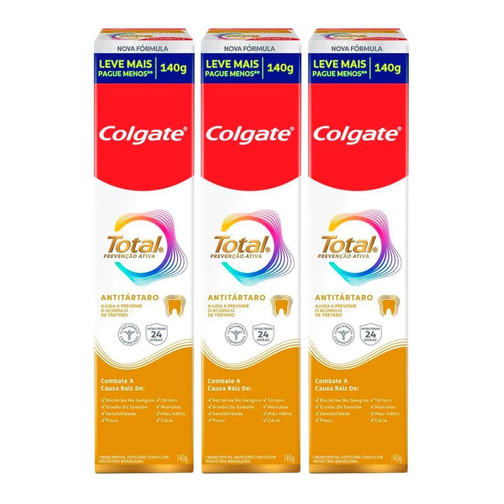 Kit 3 Creme Dental Colgate Total Anti Tártaro 140g | Shopee Brasil