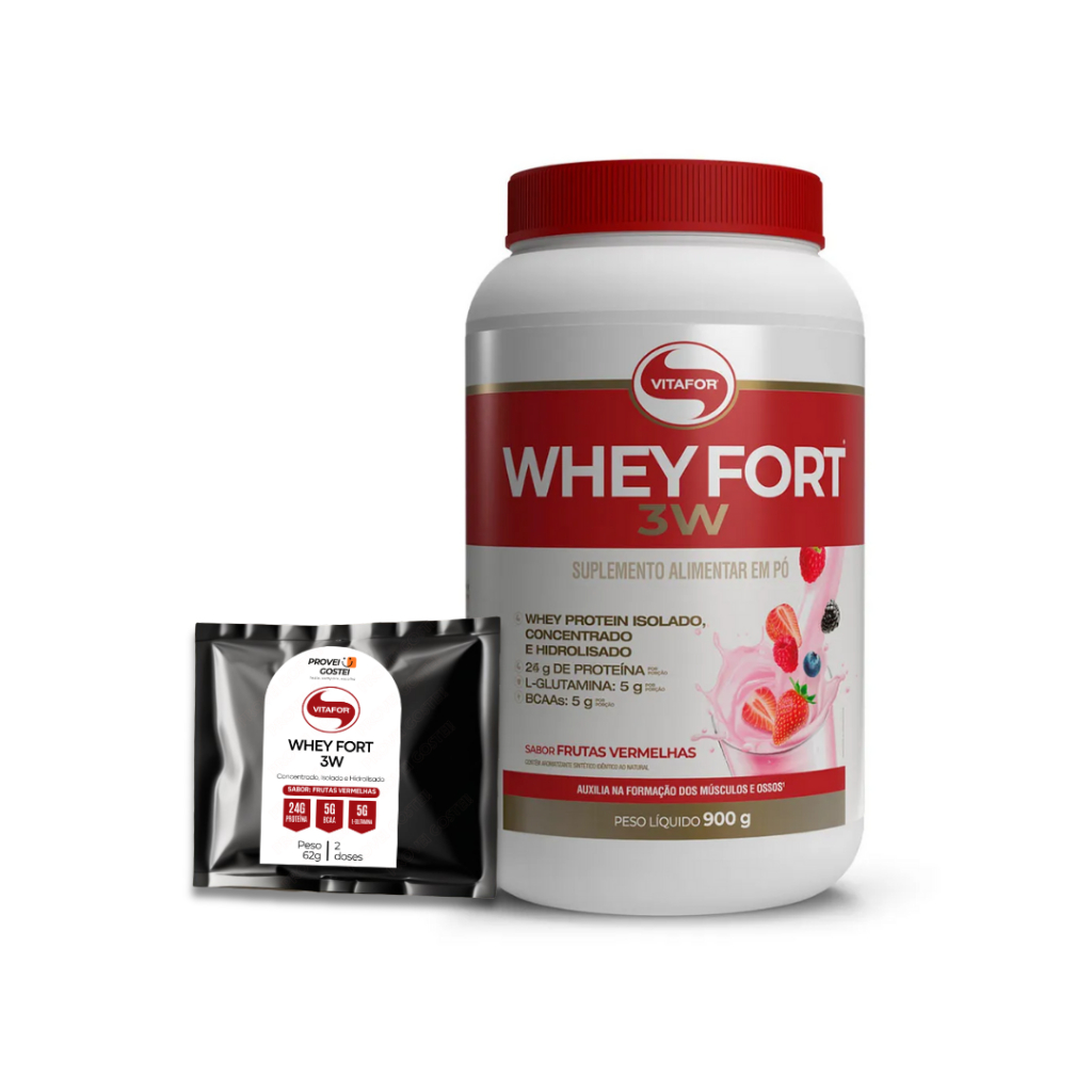 Whey Fort 3W - Frutas Vermelhas - 2 doses - 60g - Vitafor | Shopee Brasil