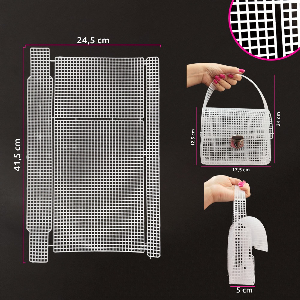 Malha chenille para bolsa 41X24,5cm ref.153944(Tela plástica) com furo 4mm | Shopee Brasil