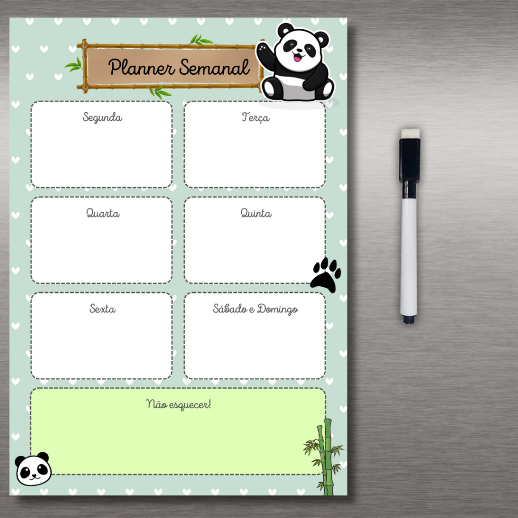 Planner Semanal Magnético de Geladeira Panda | Quadro de Avisos com ...
