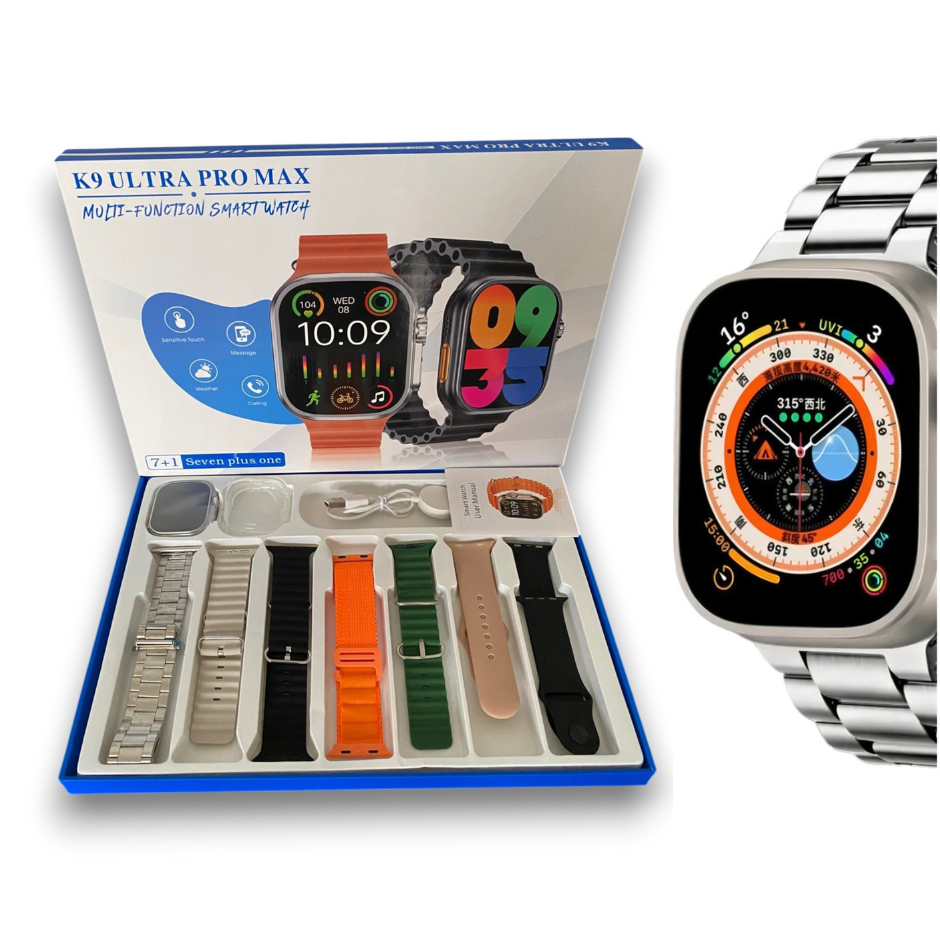 SmartWatch Ultra Pro Max k9 49mm Serie 10 com 7 Pulseiras modo Esporte, Bluetooth, Gps Android e ...