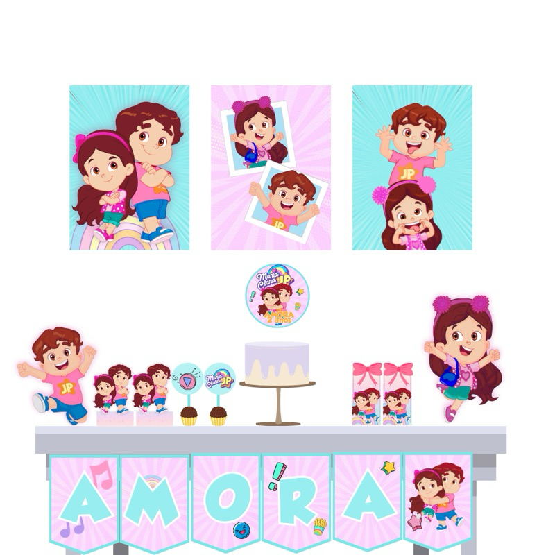 Kit festa plus Maria Clara e JP (59 itens ) Mesversario e aniversários ...