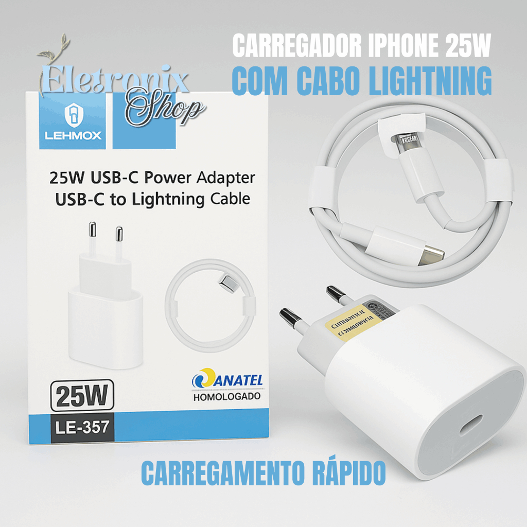 Carregador Rápido iPhone 25W Tipo C + Cabo Lightning Turbo Original ...