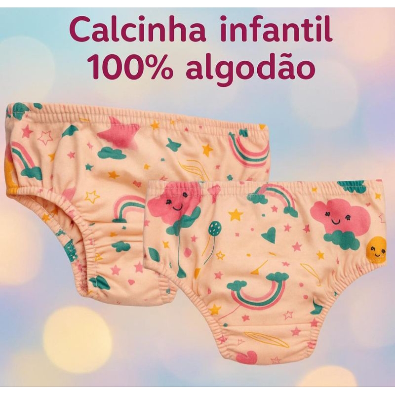 Kit 5 Calcinhas infantil 100% algodão, forradas, super conforto para o ...