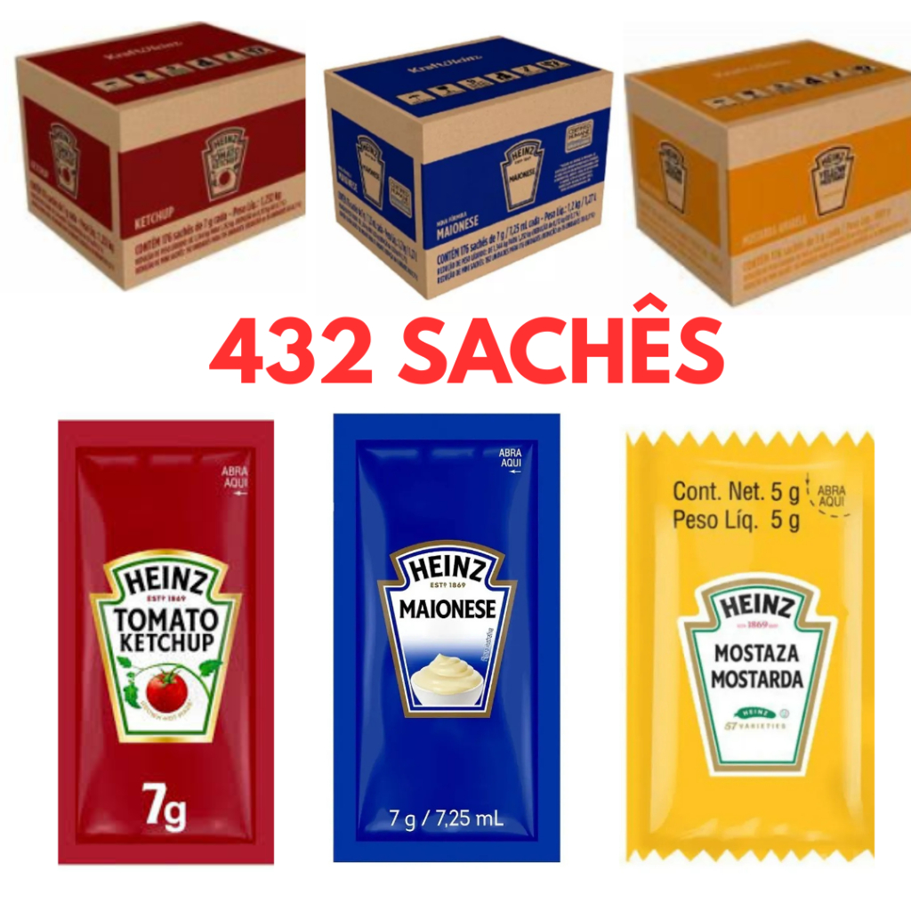 Maionese Ketchup e Mostarda Heinz Combo 3 Caixas 432 Saches | Shopee Brasil