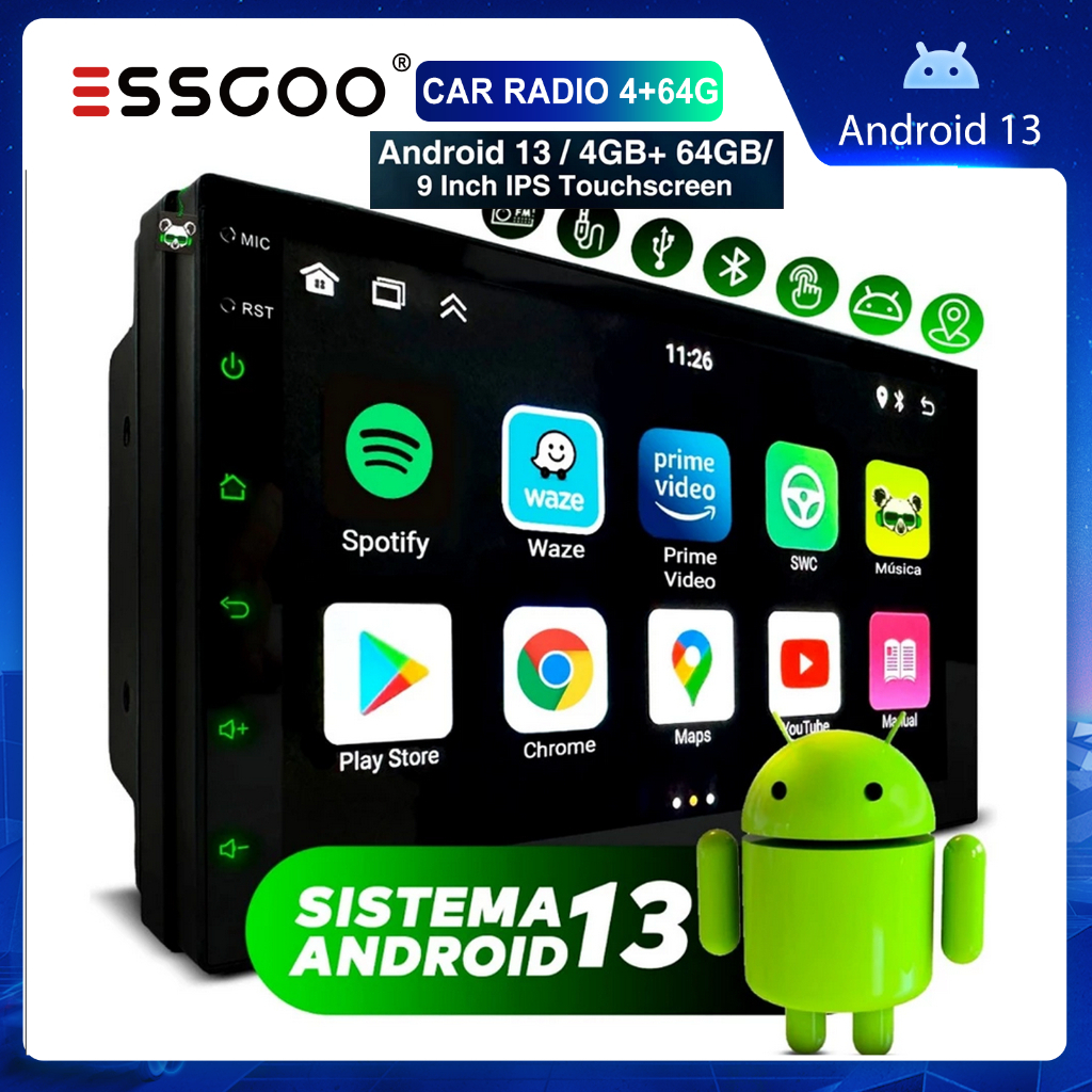 Central Multimidia 10" polegadas Android 4GB + 64GB Carplay e Android ...