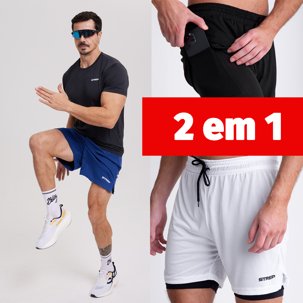 Kit 3 Shorts Academia Bermuda 2 em 1 Forrados Com Bolso Extra Original ...