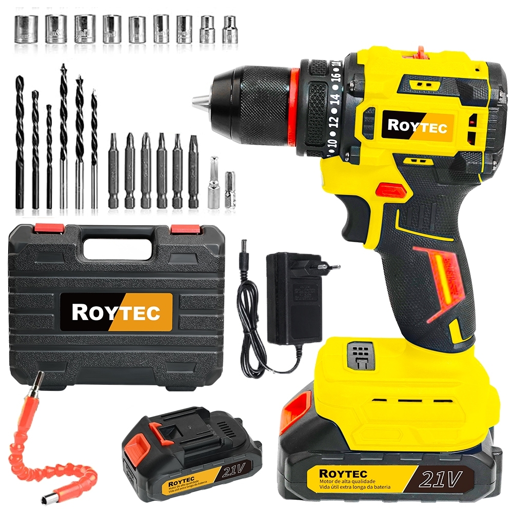 Parafusadeira Furadeira De Impacto Sem Fio 21V 2 Baterias Com Maleta e Acessórios Completo ...