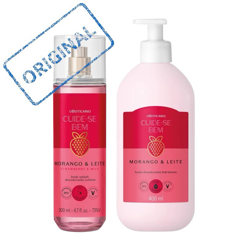 Combo Cuide-se Bem Morango e Leite: Loção Corporal 400ml + Body Splash ...