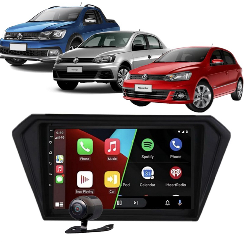 Central Multimídia 9 Pol Android + Moldura Gol G7 G8 Saveiro Voyage G7 G8 + Camera de ré ...
