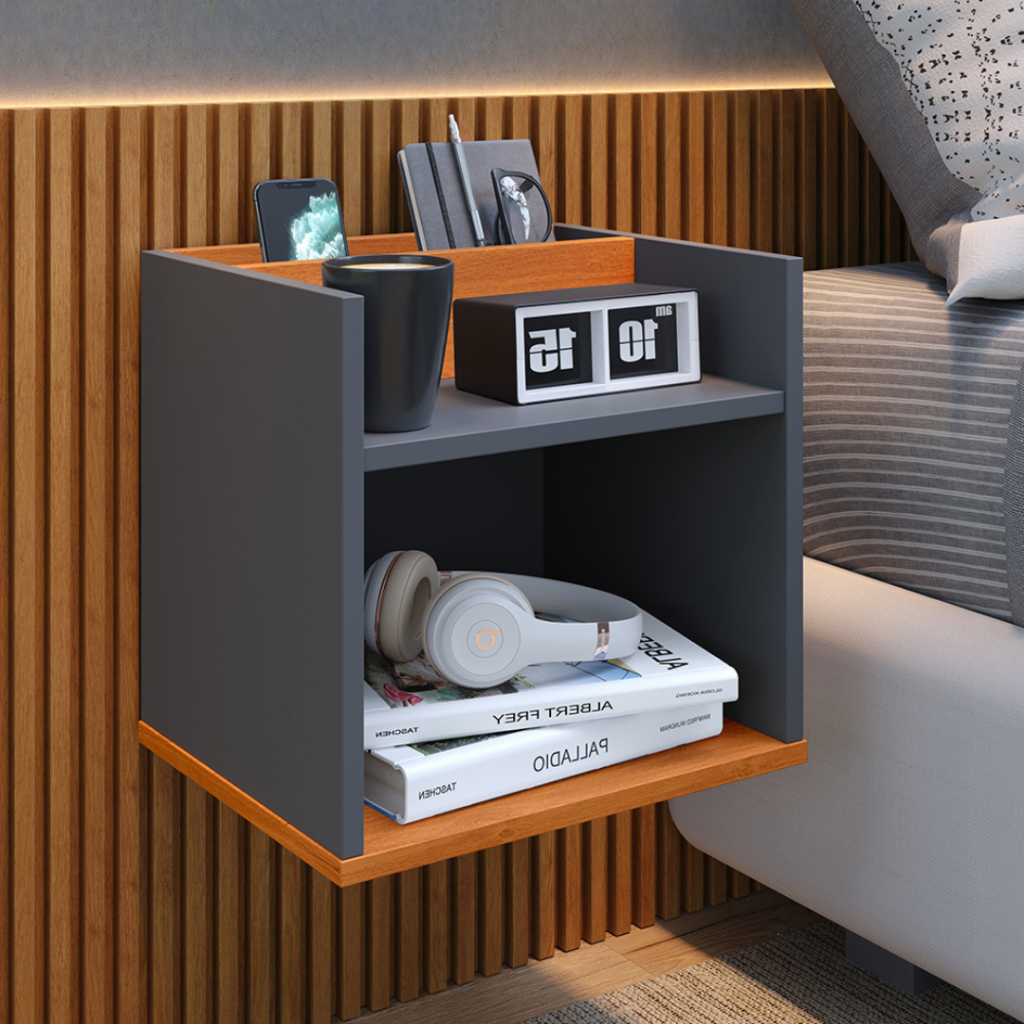 Criado-Mudo Suspenso com Nicho Inferior Aberto e Nicho Superior com 1 ...