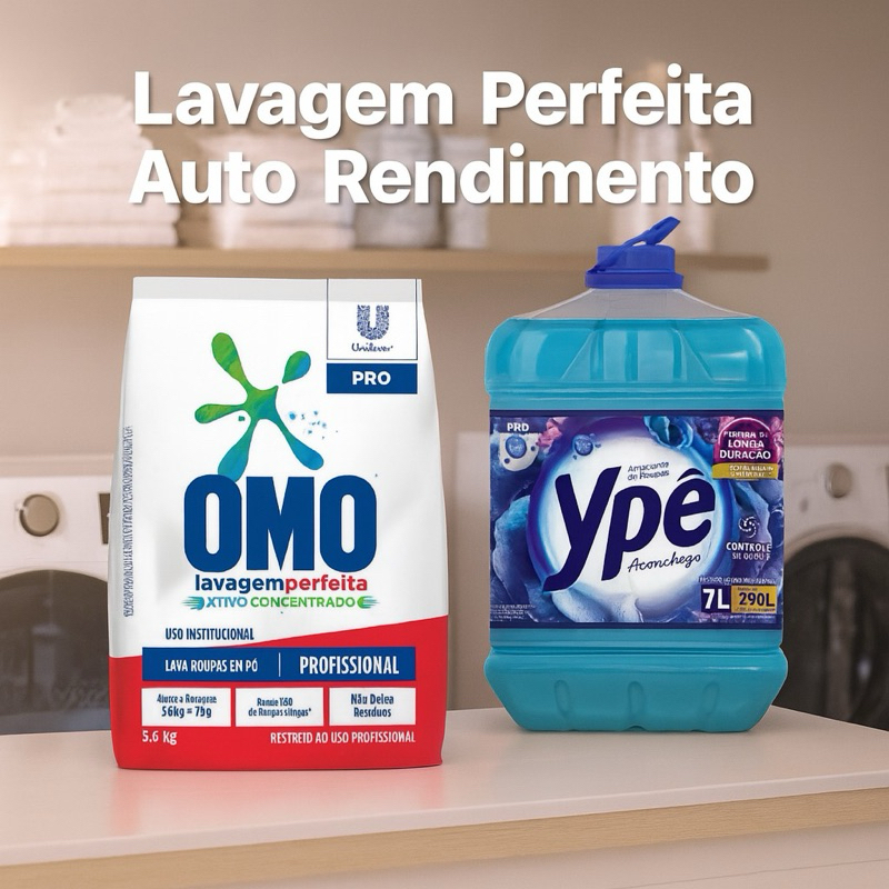 Sabão em Pó Omo 5,6kg + Amaciante Ypê 7L | Lavagem Profissional Alta ...