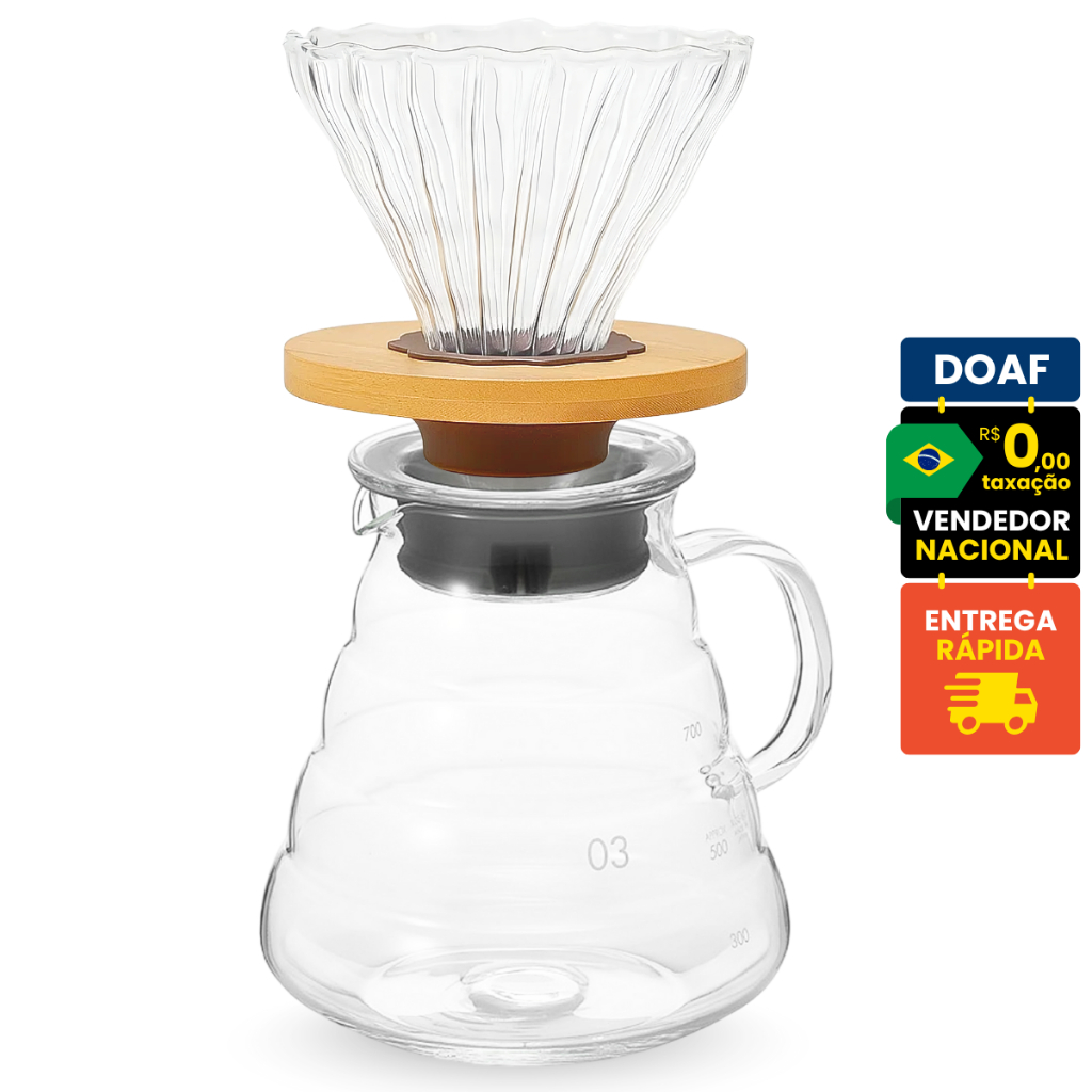 Kit Coador De Café Vidro V60 101 ou 102 Com Argola de Bambu e Jarra de ...