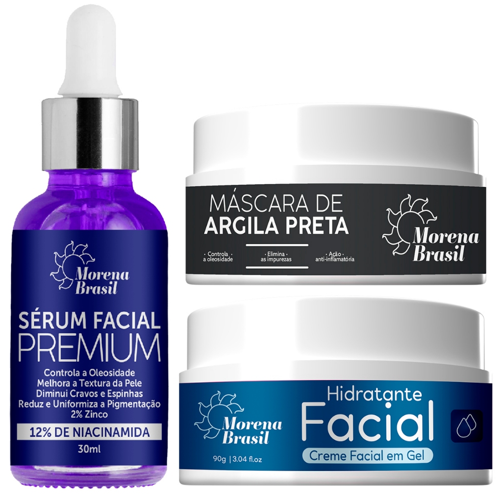 🖤 Tratamento Facial Morena Brasil 🌞 – Argila Preta + Niacinamida + Creme Gel | Controle de ...