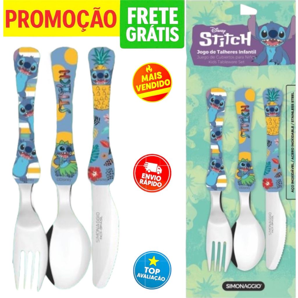 Talher Infantil Lilo Stitch Colorido Inox Simonaggio Frozen Minnie ...
