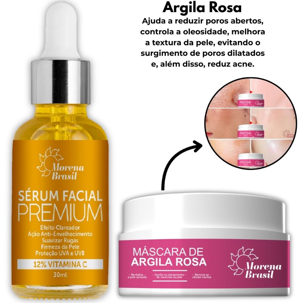 Kit Skin Care Morena Brasil - Sérum Vitamina C + Argila Rosa - Ação ...