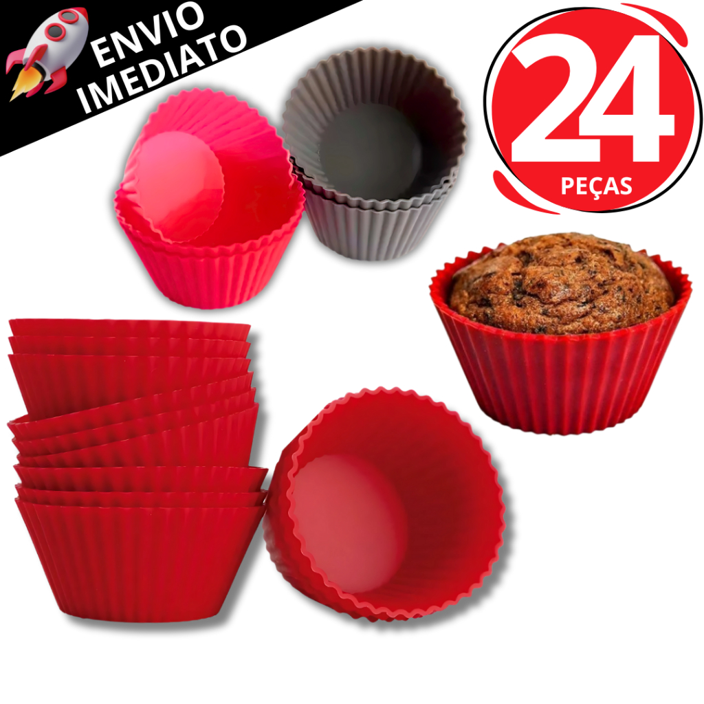 Kit 24 Forminha Forma de Cupcake Silicone Muffin Forminha Tortinhas ...