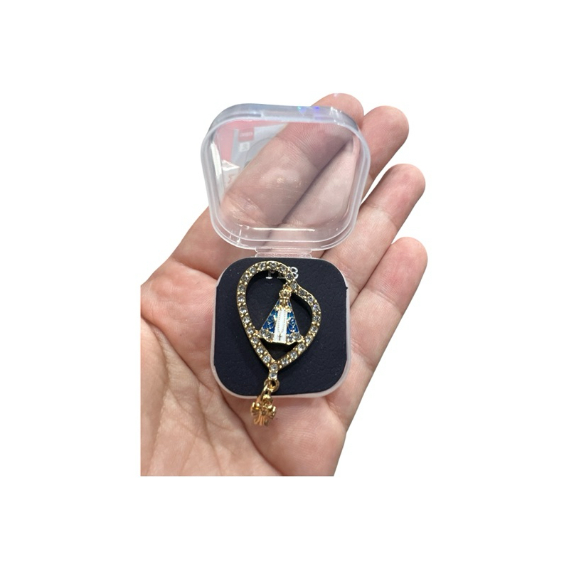 IMAGEM NOSSA SENHORA APARECIDA BROXE ROUPA CHAPÉU DOURADO COM PEDRA DE ...