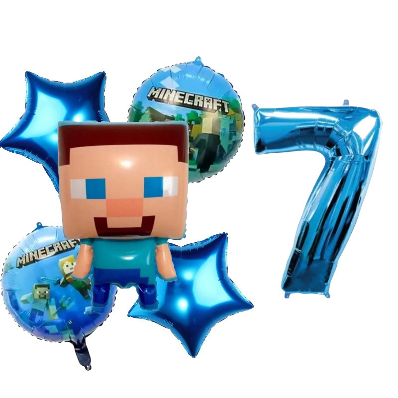 Kit 5 Balão Minecraft + Balão Redondo + Número 40cm + Estrela ...