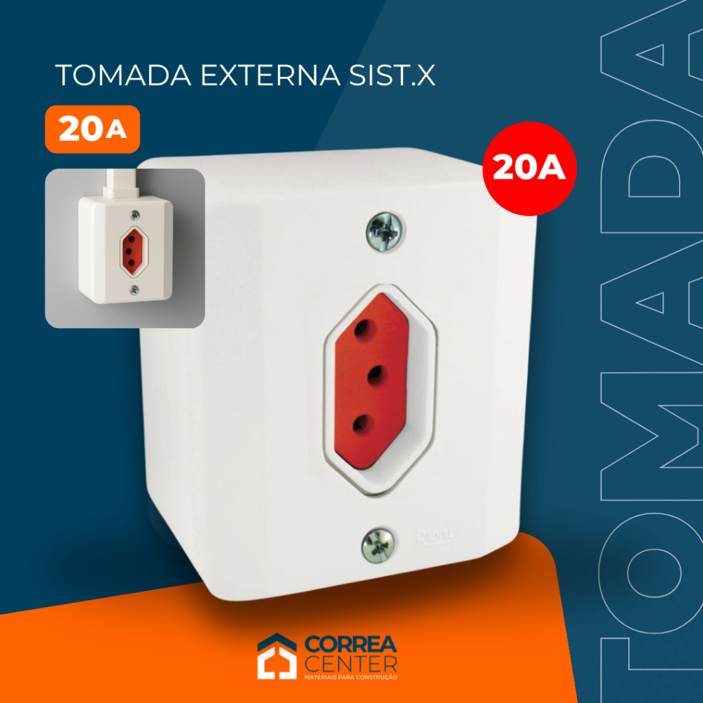 Tomada Simples Externa 20A 220V Vermelha Sistema X Radial Sobrepor ...