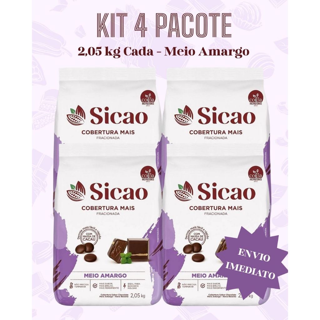 Kit 4 Unidades Cobertura Mais Sabor Chocolate Meio Amargo Cobertura Fracionada Gotas Sicao 2 ...