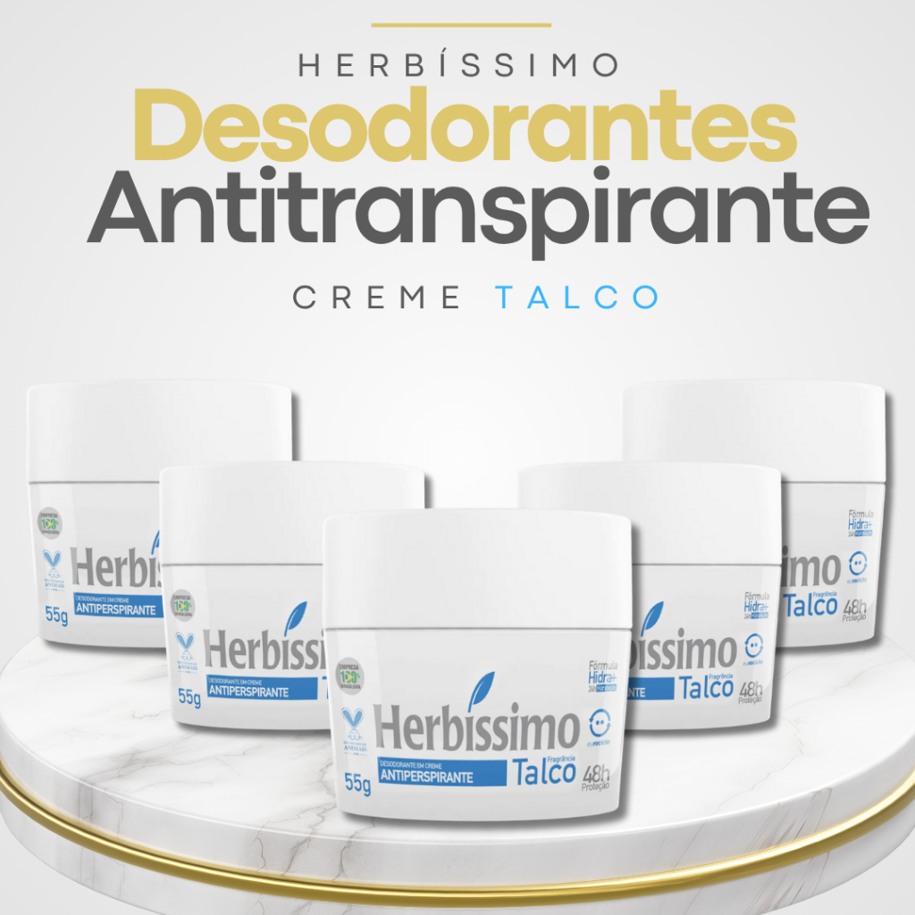 Kit 5 desodorantes em CREME Talco (Herbíssimo) | Shopee Brasil