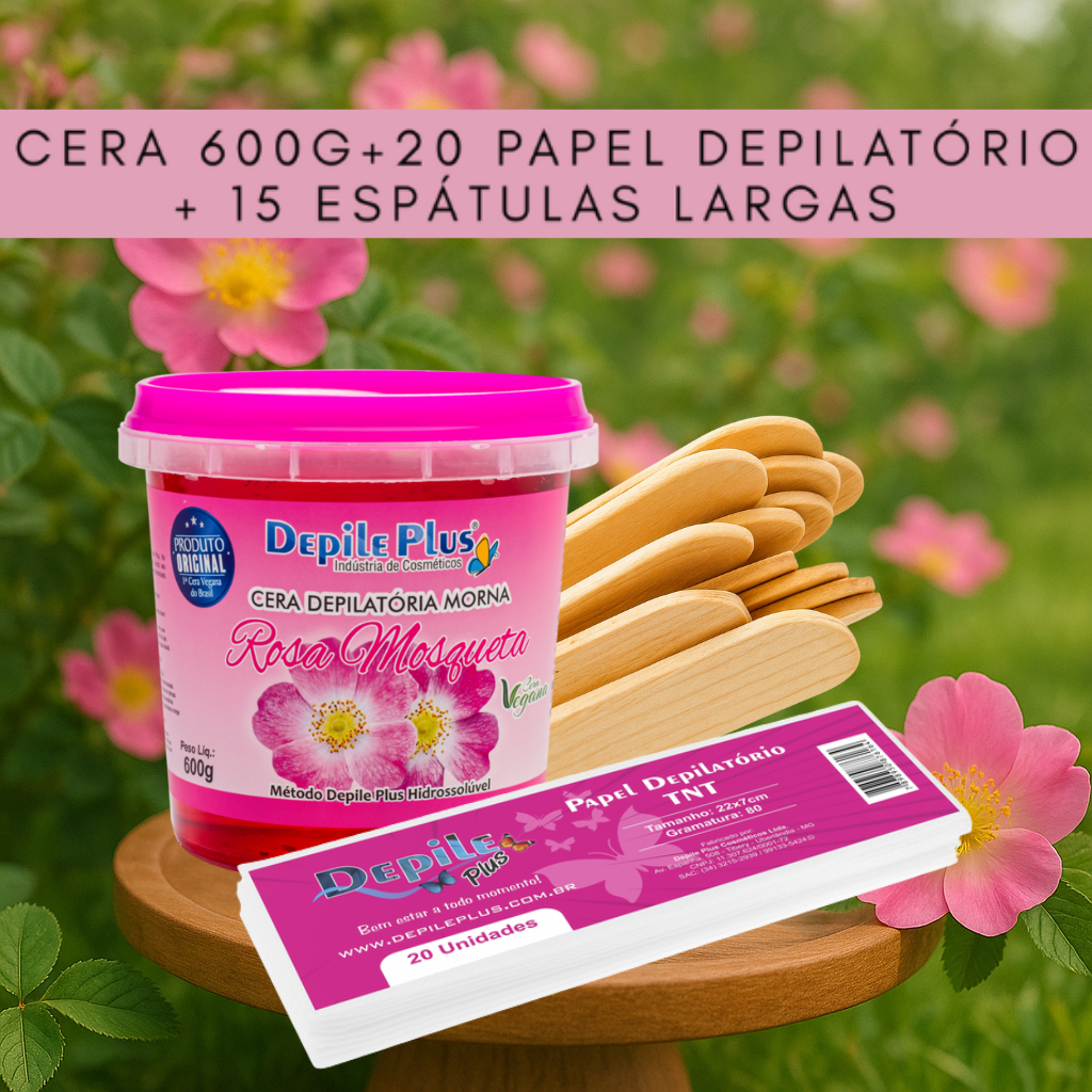 Kit Cera Depilatoria 600g Hidrossolúvel + Papel Depilatorio 20 Unidades ...