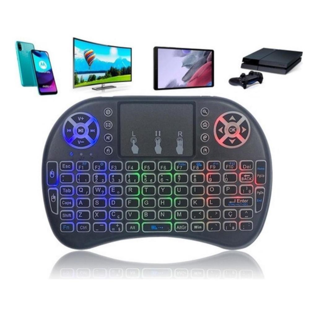 Mini Teclado Controle Sem Fio Para Tv Smart Tv Box Pc - Com Led 
