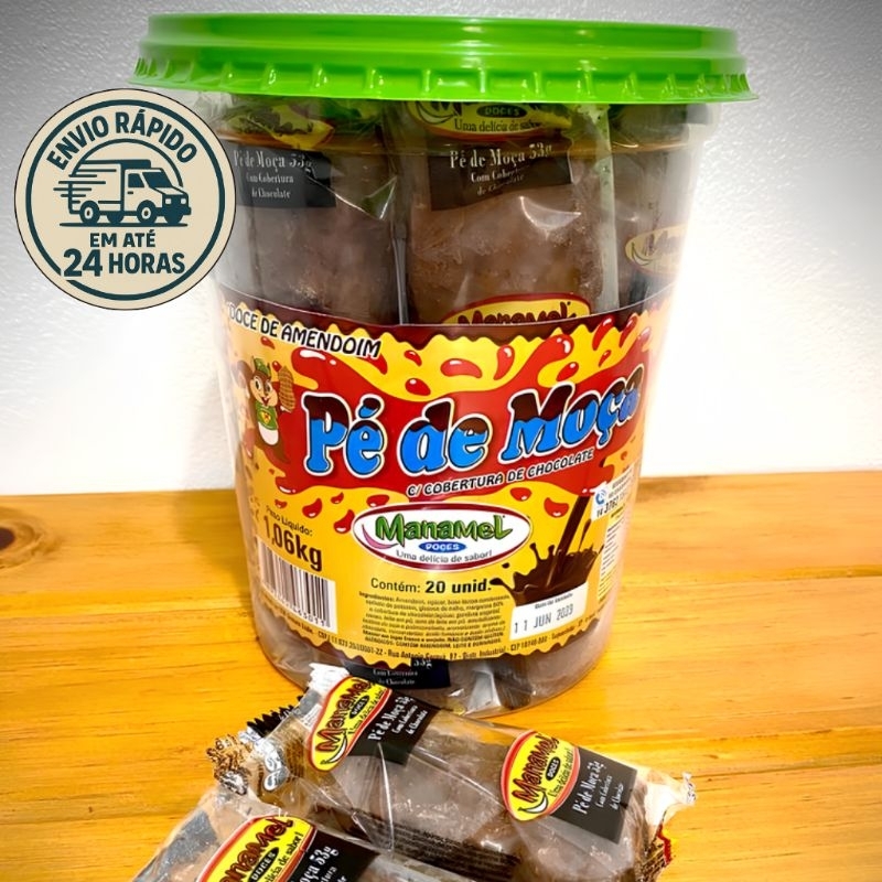 Pé De Moça Com Chocolate Chocomoça Pote 20 Unidades 1,060kg Doce De ...