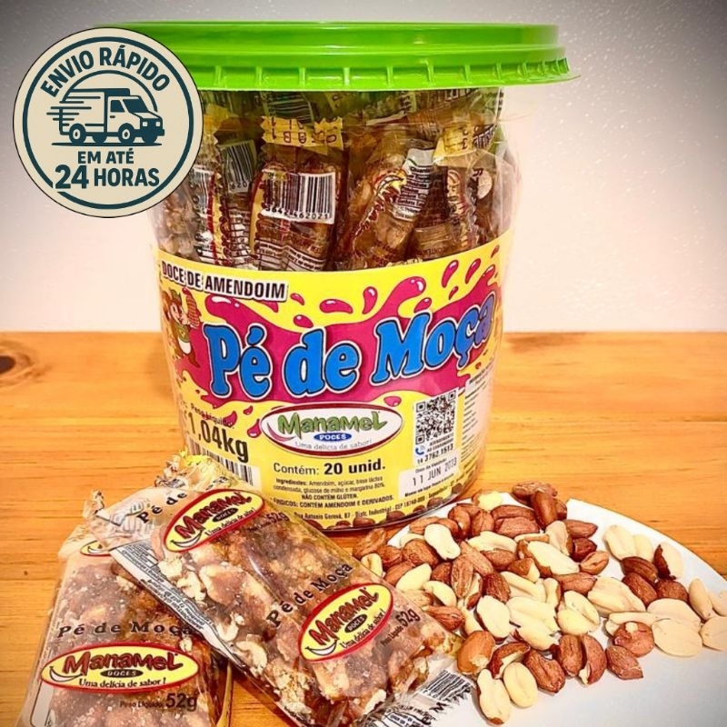 Pé de Moça Tradicional pote 20 unidades doce de amendoim cremoso 1 ...