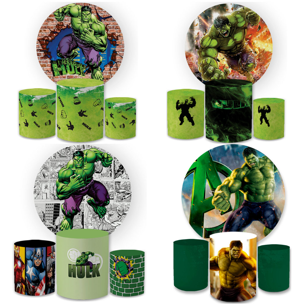 Kit Capa Painel Aniversario Tema Herois Hulk + Trio Capa Cilindros ...