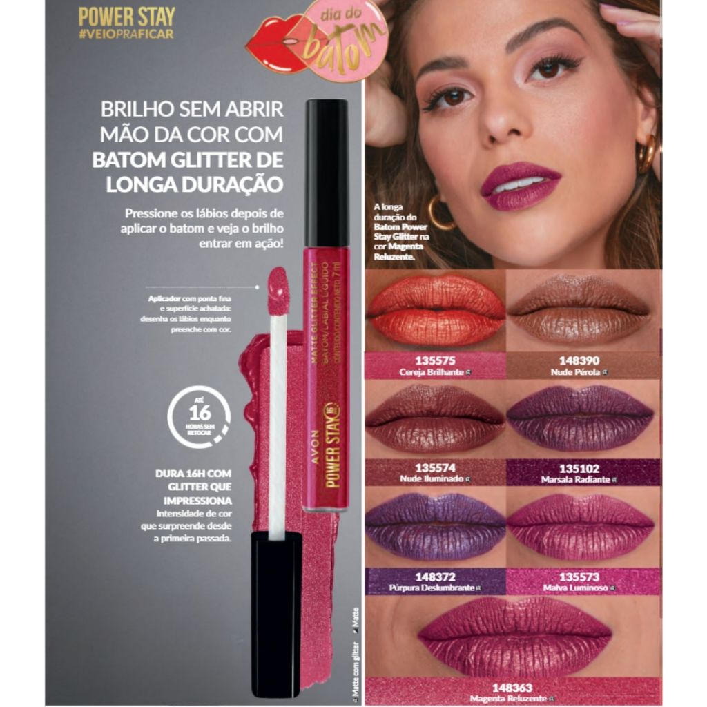 Batom Líquido Matte Glitter Effect Avon Power Stay | Shopee Brasil