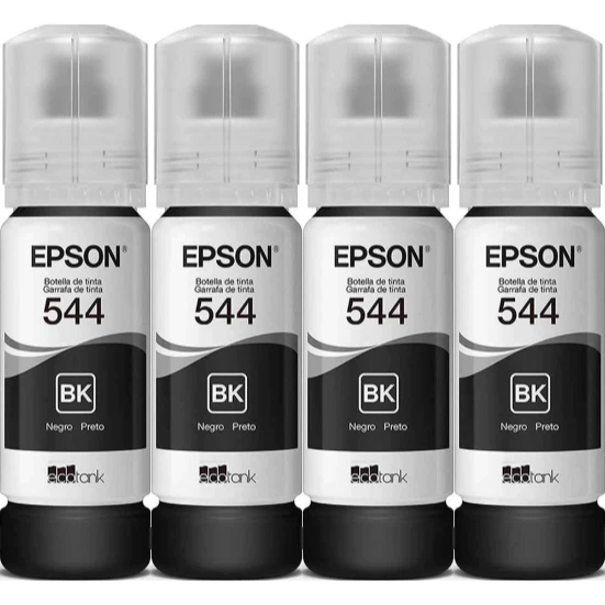 Kit 4 Tintas Black/Preto T544 Impressoras Epson L3210 L3250 L3150 L3110 L5190 L1110 L3160 ...