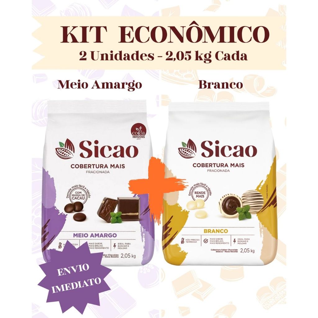 Kit Cobertura Mais Sabor Chocolate Branco e Meio Amargo Fracionada Gotas Sicao 2,05kg | Shopee ...