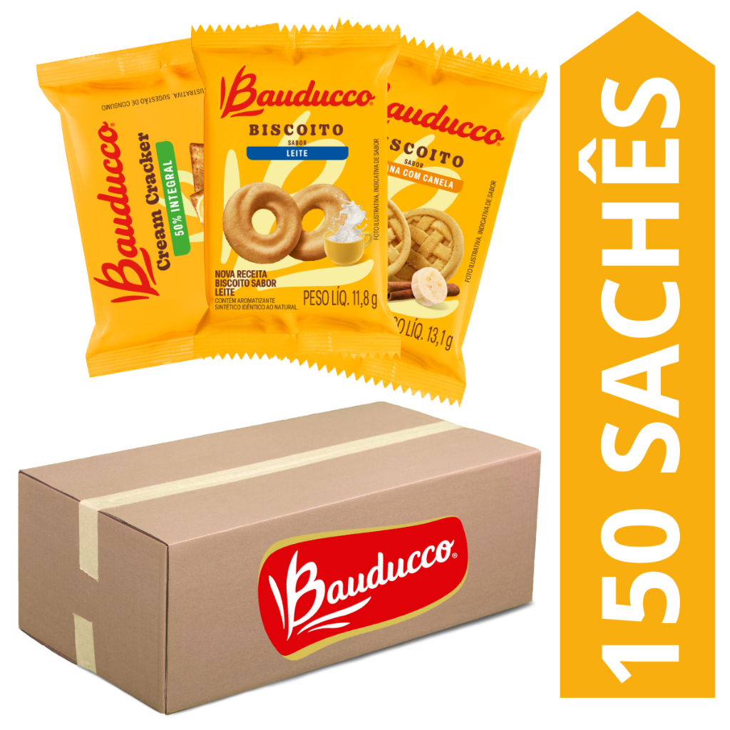 Kit 150 Sachês Biscoito Bauducco Sabores Banana Com Canela, Maizena ...