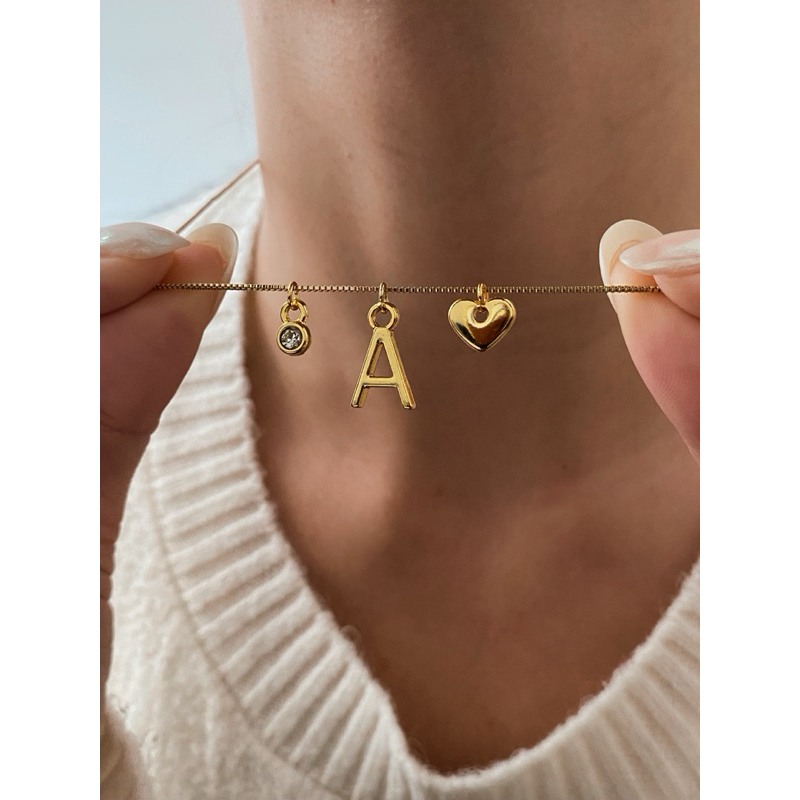 Colar com Inicial Colar com Letra Personalizado colar Folhado a Ouro ...