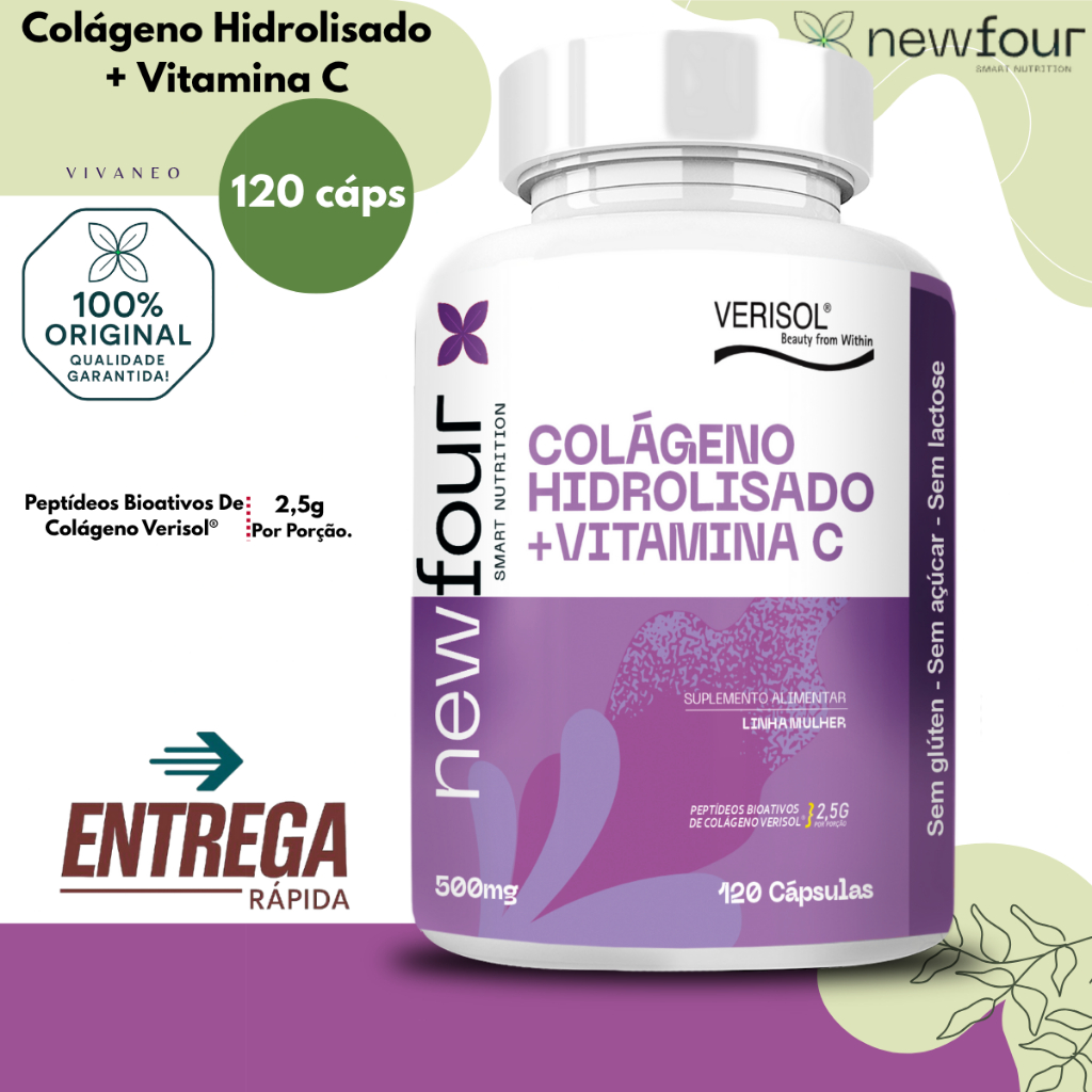 Verisol Colágeno Hidrolisado + Vitamina C 120 Cápsulas Premium 500mg ...