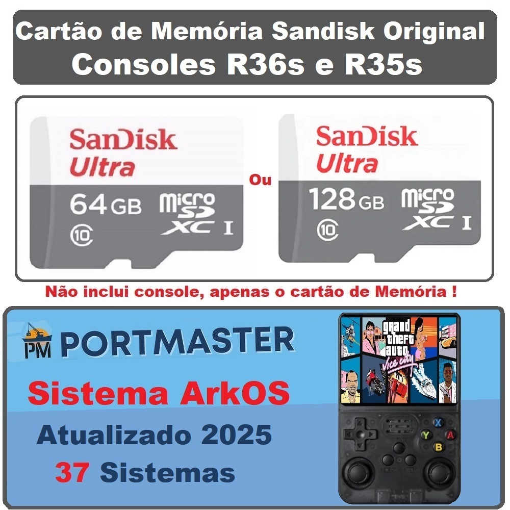 Cartão de Memória Console R36s/R35s com sistema ArkOS 64/128GB Original Sandisk | Shopee Brasil