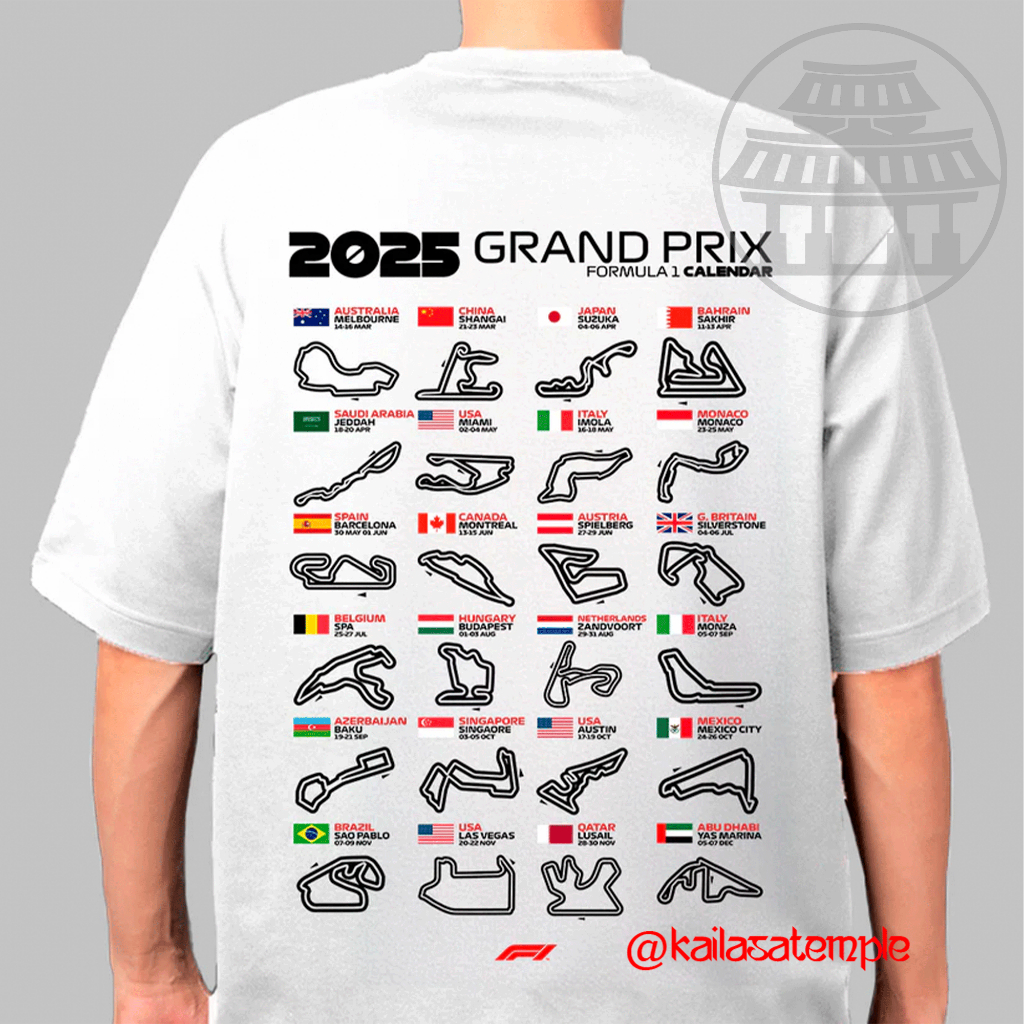 Camiseta Formula 1 Calendar 2024 Grand Prix Oversized Edição Limitada ...