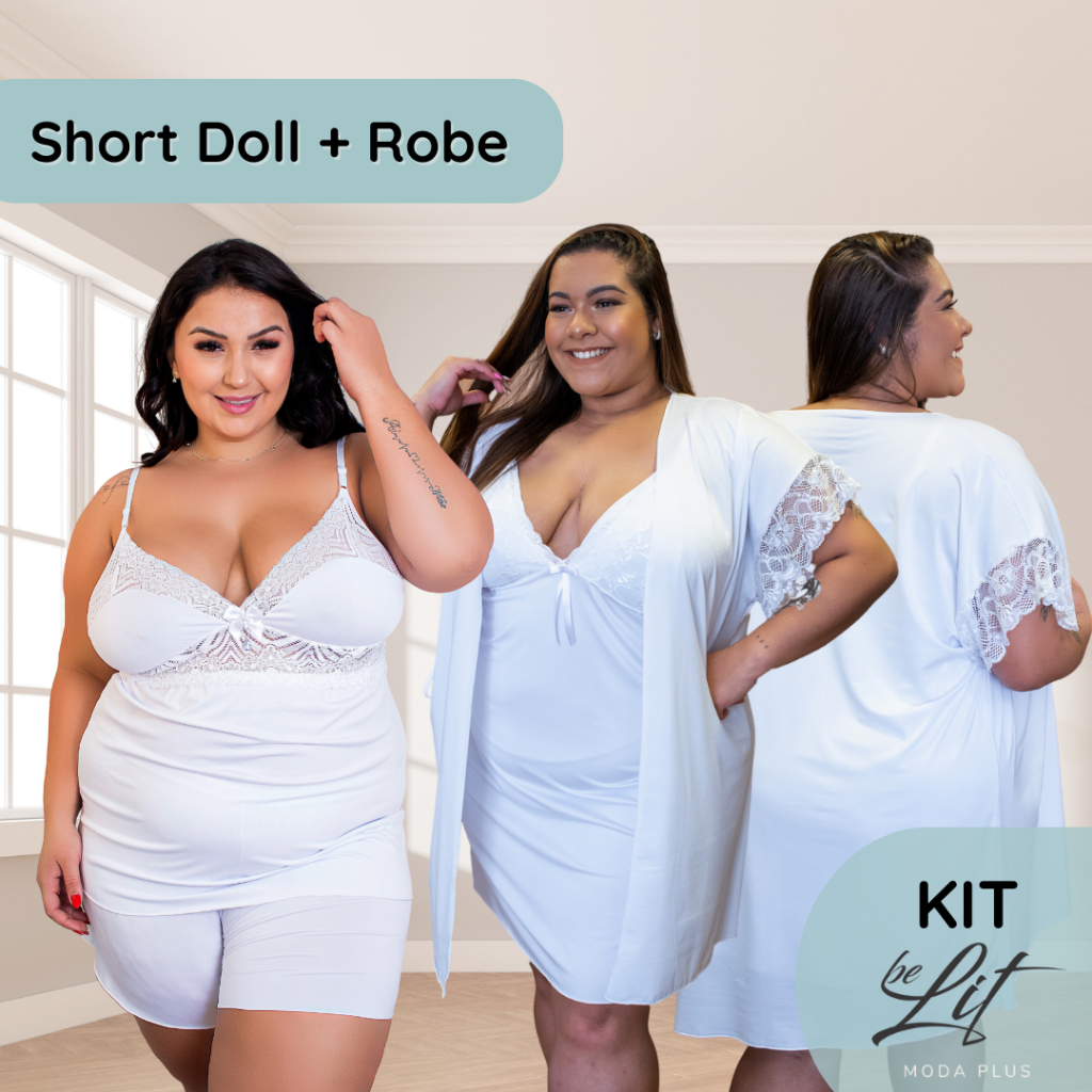 Kit Luxo Robe Romantic + Short Doll Sensual Linha Noite Plus Size BeLit Moda Plus | Shopee Brasil