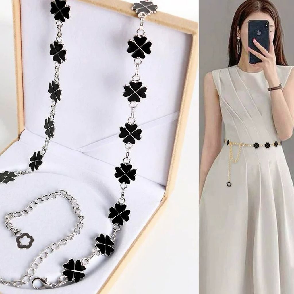 Cinto Feminino Corrente Trevo De Quatro Folhas Metálico Reversível ...