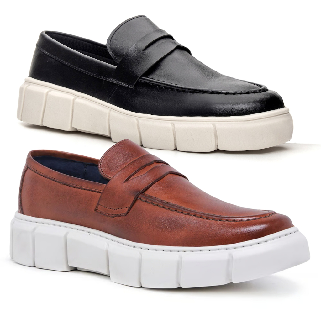 Kit 2 Mocassim Splip On Masculino Solado Alto Plataforma Flat Form ...