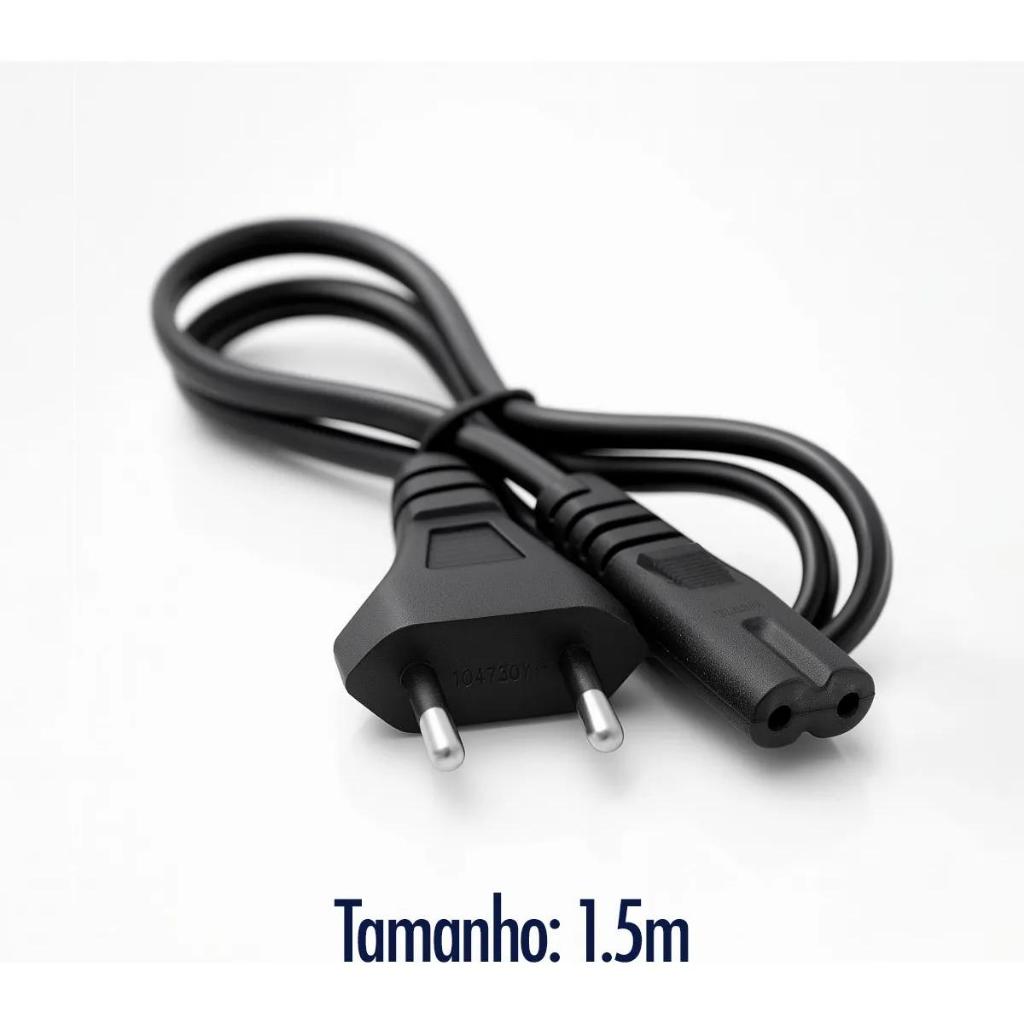 Kit Cabo Força Bipolar 2 Pinos 10A 1.5m p/ TV PS4 PS5 Rádio Impressora ...