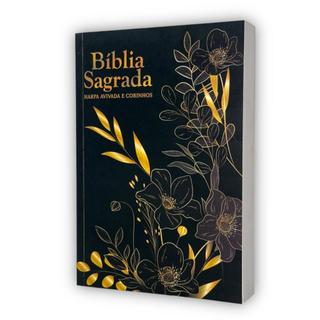 Bíblia Sagrada Arc Letra Gigante Capa Brochura Mole Flor Dourada Com ...