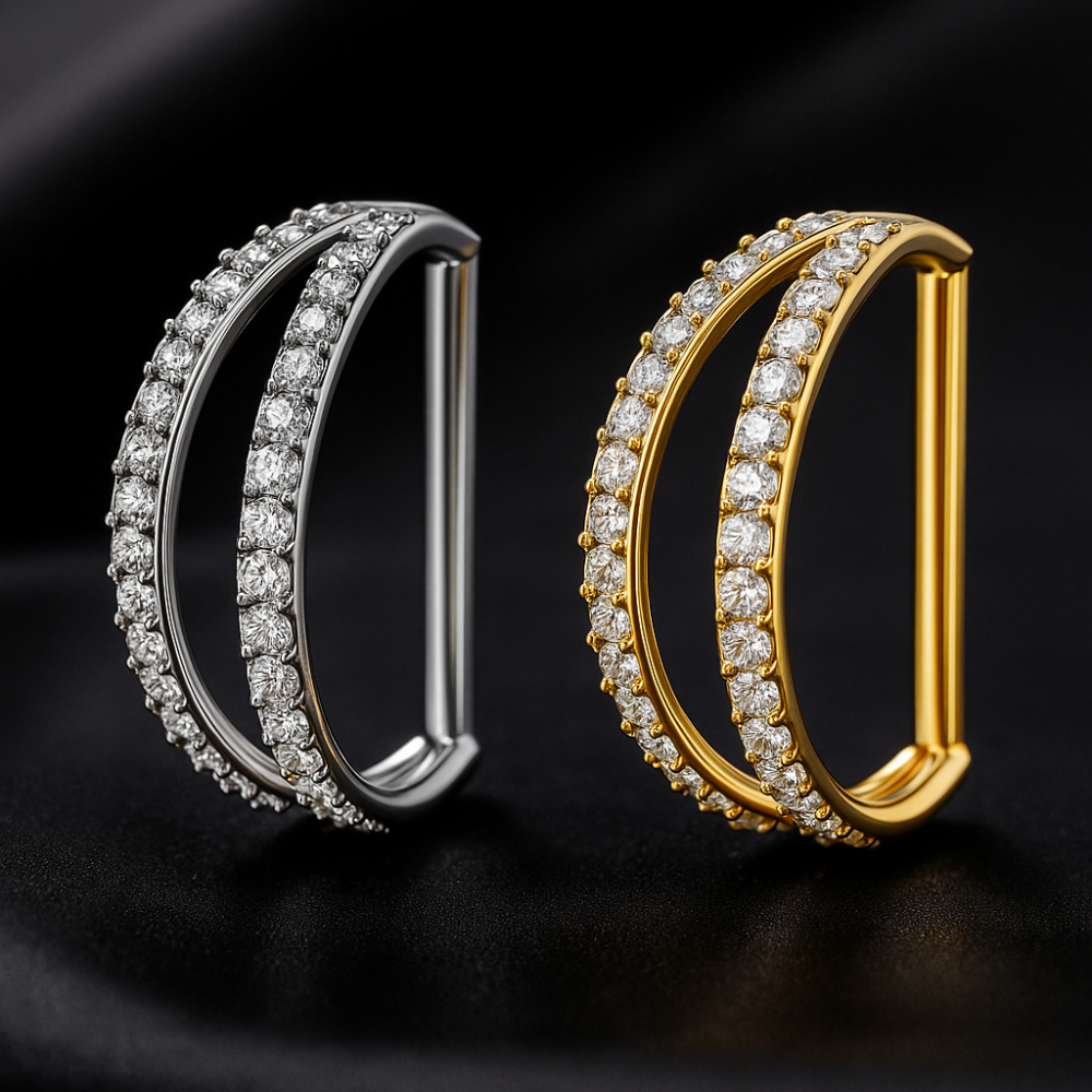 Piercing Argola Dupla Titânio Click Segmento Zircônia Cicatrização ...