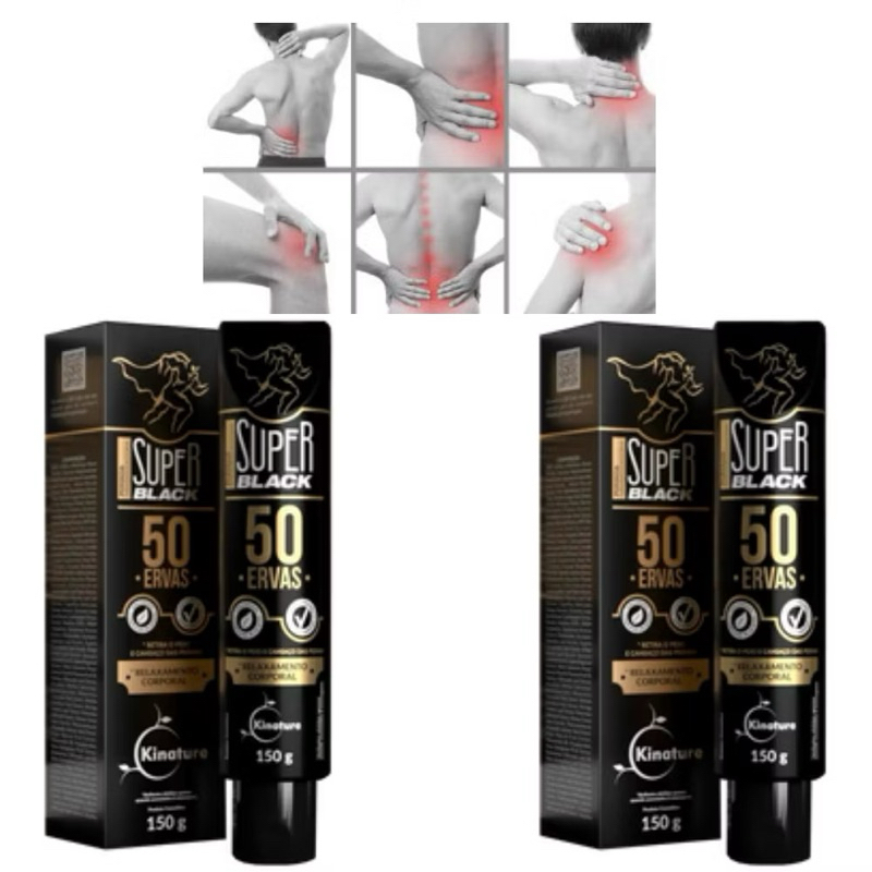Kit 2 POMADAS MASSAGEADORA 50 ERVAS SUPER BLACK - 150G ALIVIO DE DOR ...