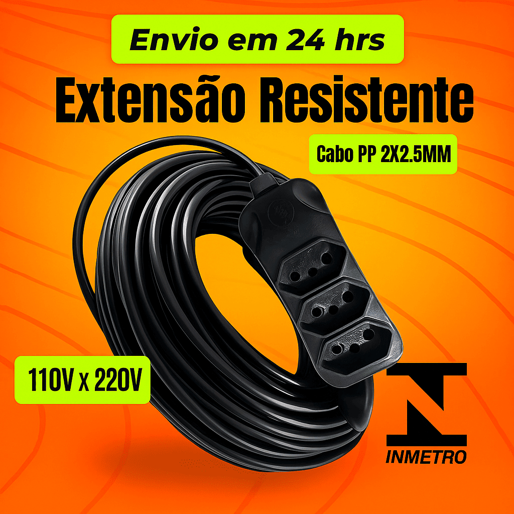 Extensão Elétrica Cabo PP 2x2,5mm 20A Resistente - Vários Tamanhos (5 a 30 Metros) | Shopee Brasil