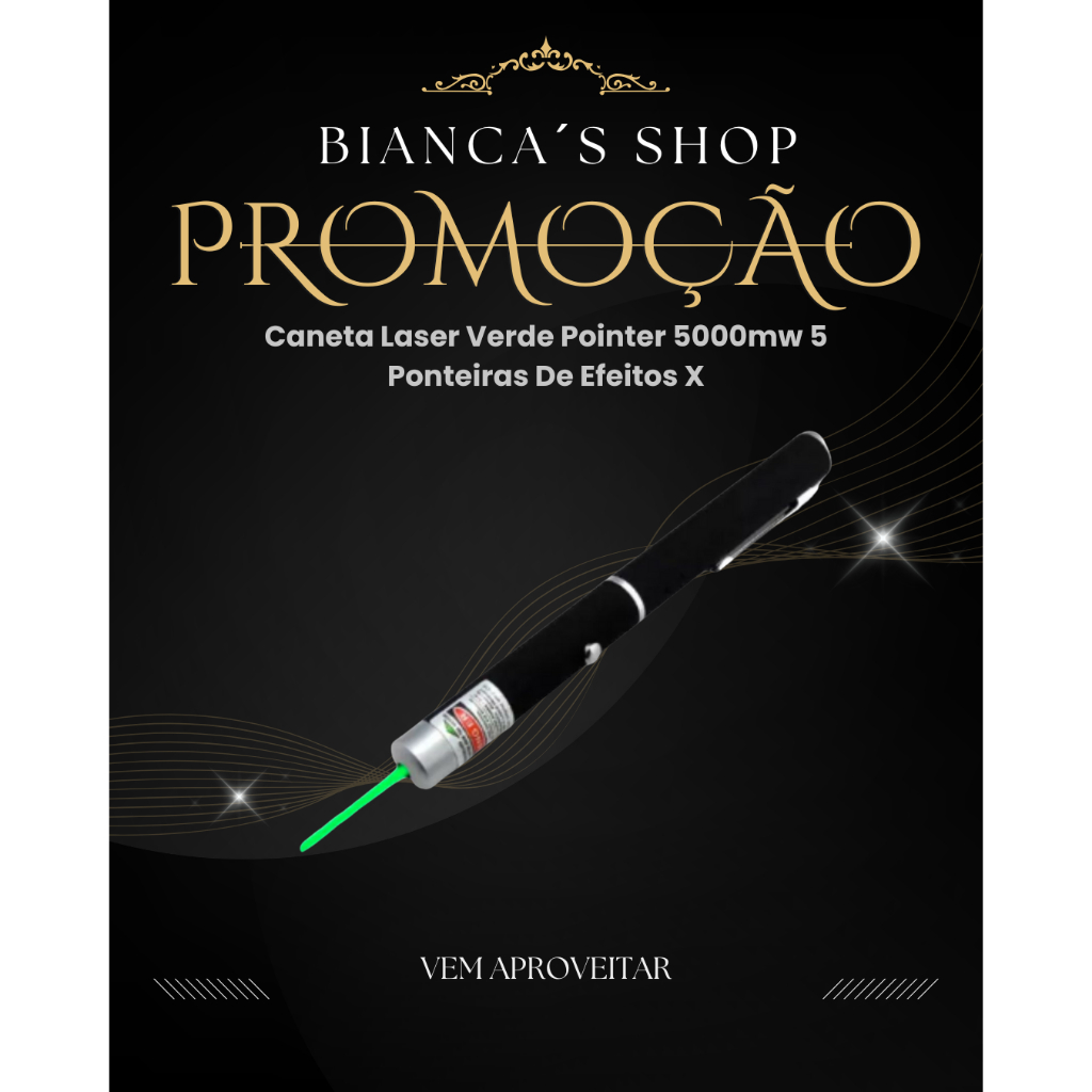 Caneta Laser Verde Pointer 5000mw 5 Ponteiras De Efeitos X | Shopee Brasil