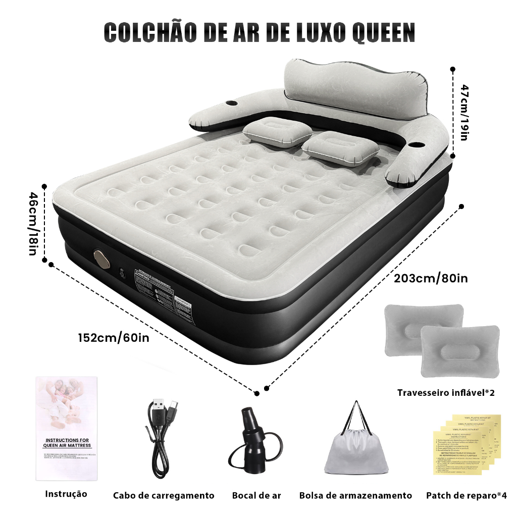 cama inflavel Colchão Inflável Casal Queen com Bomba Elétrica Embutida ...